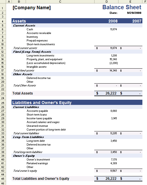 Sample Balance Sheet Template For Excel