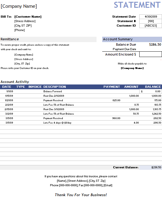 Free Billing Statement Template For Invoice Tracking
