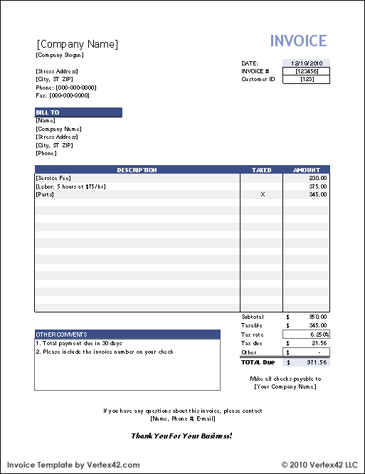 Free Invoice Template For Excel