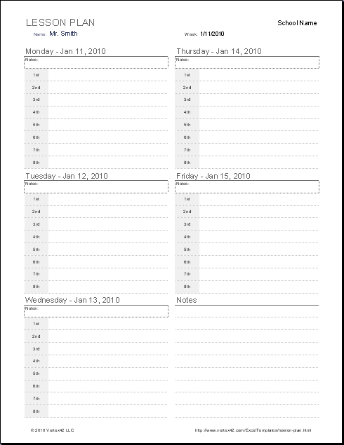 Alfie Pridmore Printable Lesson Plan Template