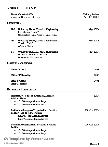 Free CV Template Curriculum Vitae Template And CV Example